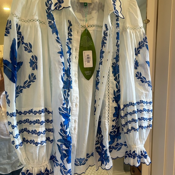 FARM Rio | Tops | Nwt Farm Rio Blue And White Womens Blouse | Poshmark